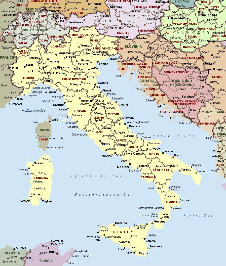 Vesturströnd Ítalíu kort - Kort af Ítalíu vesturströndinni (Suður ...